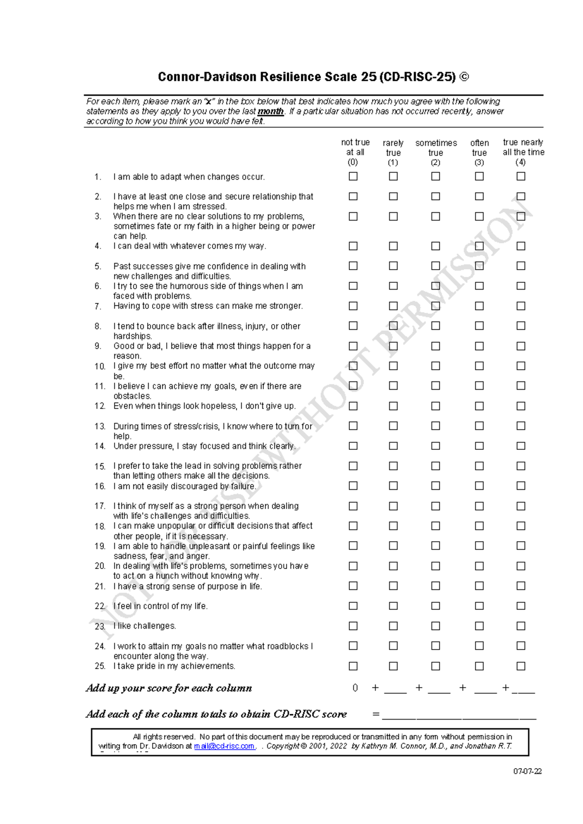 CD-RISC-25+Acc - None - 07 - 07 - 22 Connor-Davidson Resilience Scale 25 (CD-RISC- 25 ) © For ...