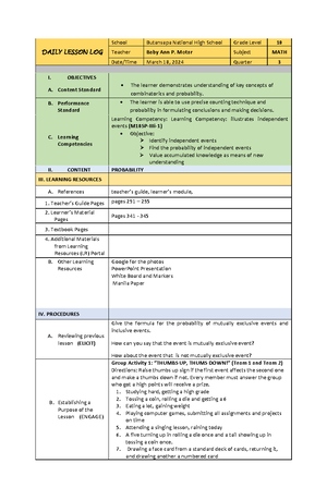 Lesson plan math10-Solves problems involving combination - Copy ...