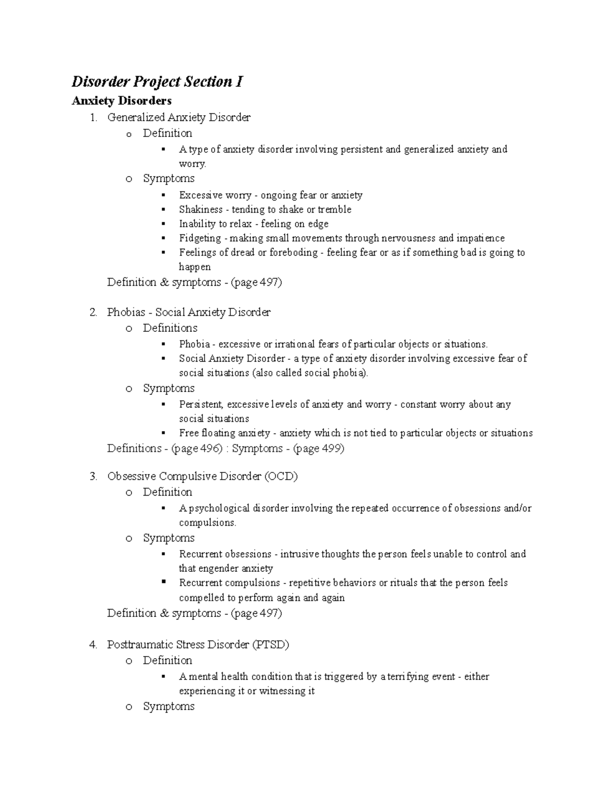 Disorder Project Section I - Disorder Project Section I Anxiety ...