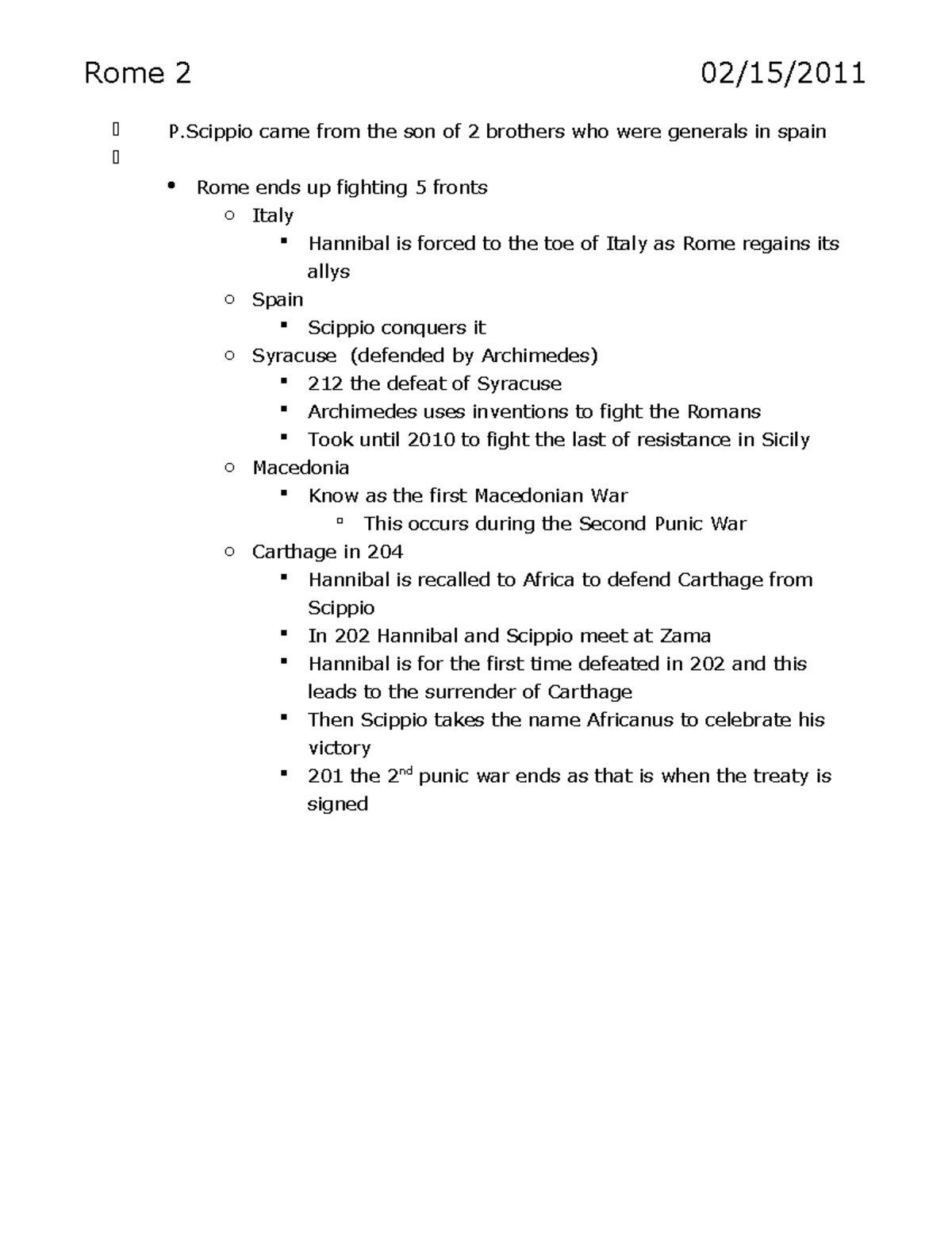 Lecture notes, Roman Civilization, Lecture Rome 2 - Rome 2 02/15/ P ...