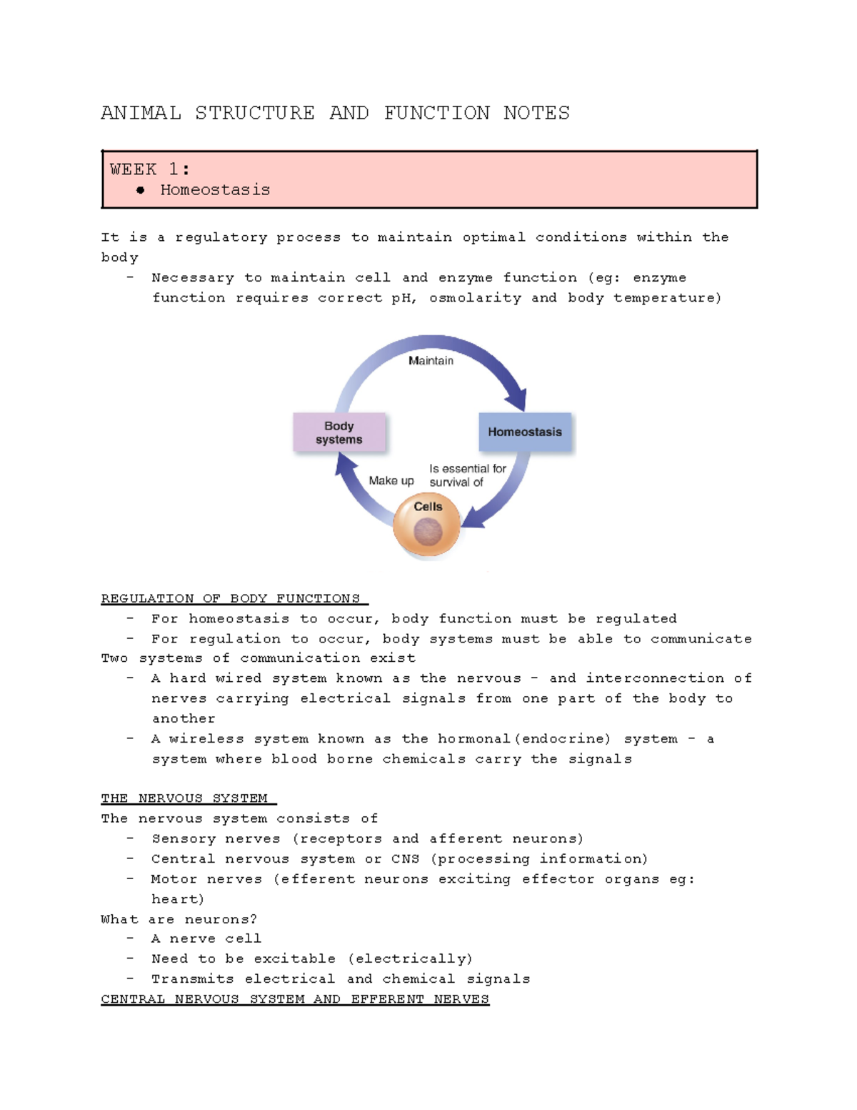 Animal structure and function - ANIMAL STRUCTURE AND FUNCTION NOTES ...