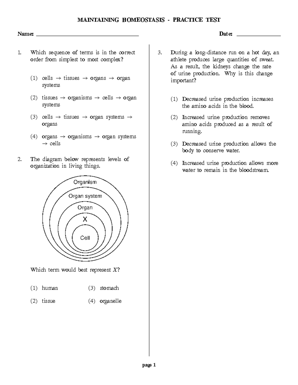 Maintaining Homeostasis Practice Test - Studocu