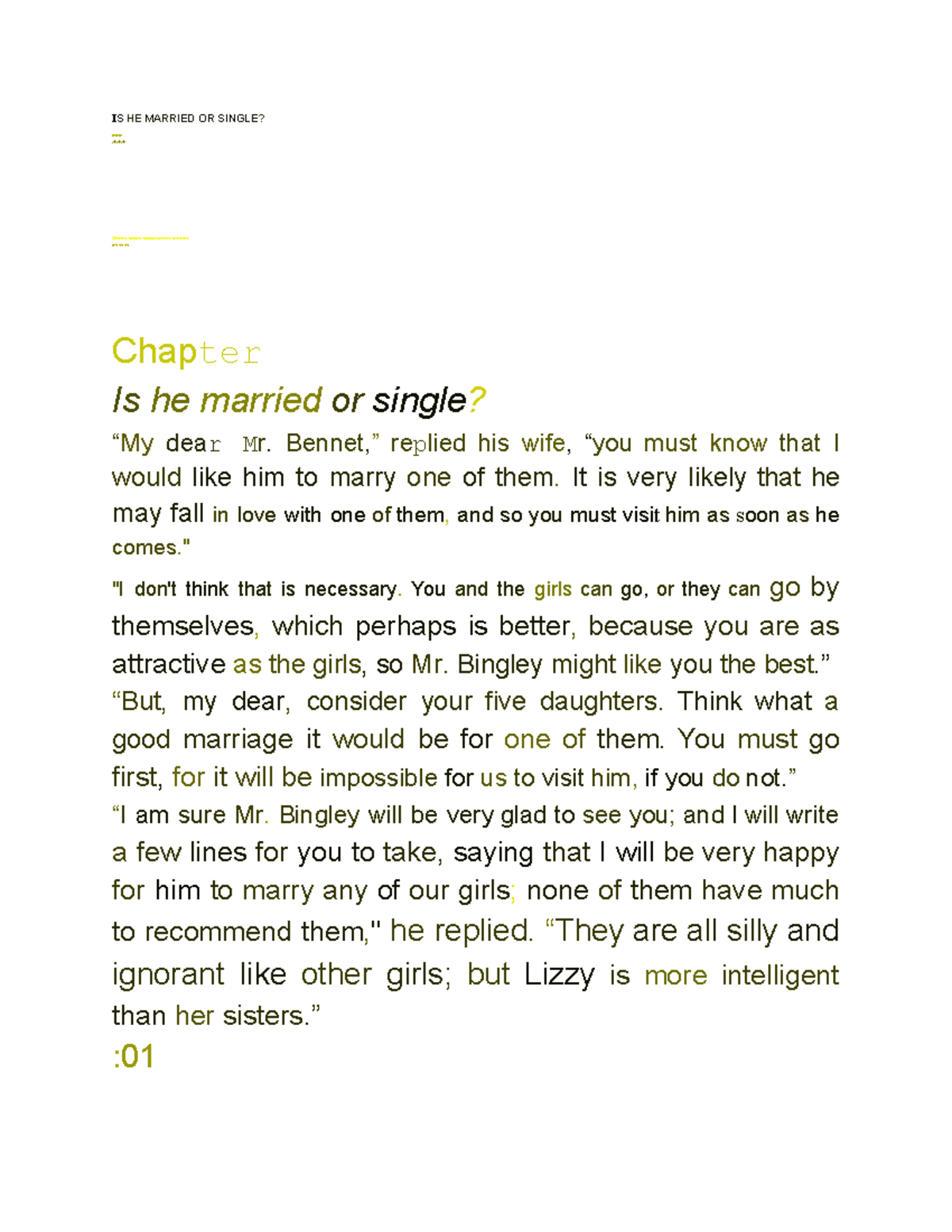 Pride AND Prejudice Reader Chapter 1 - I www S. HEMARRIEDORSINGLE? WWW ...