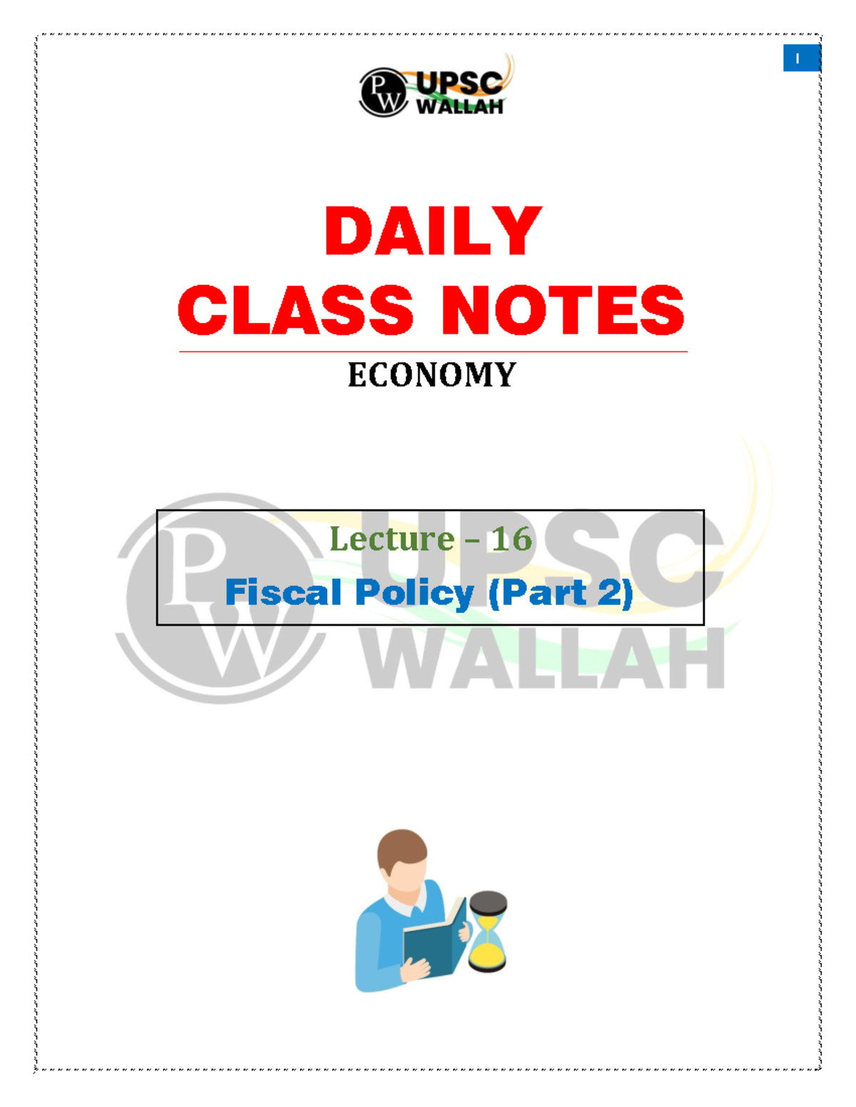 Economy 16 - Useful - 1 DAILY CLASS NOTES ECONOMY Lecture – 16 Fiscal ...