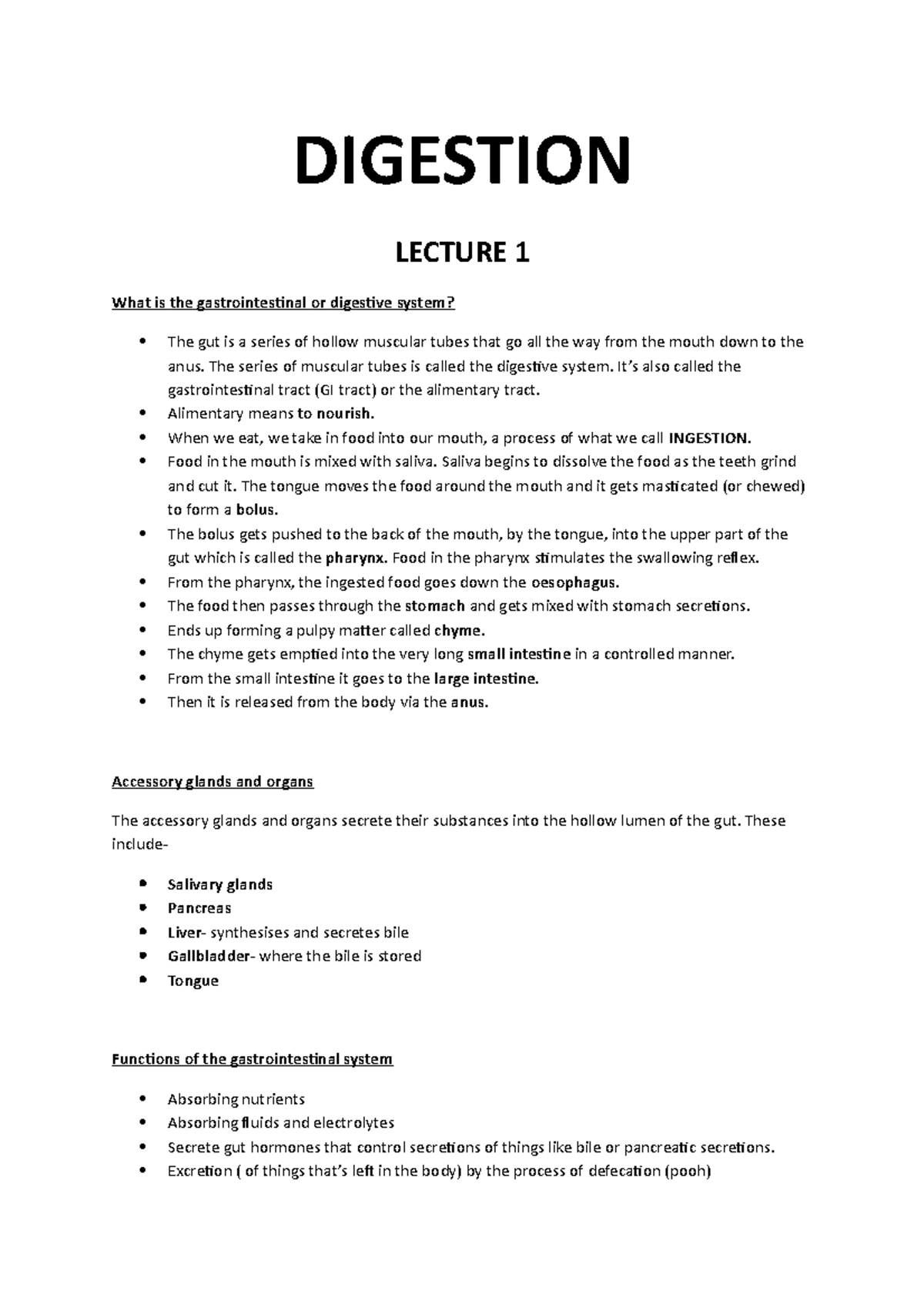 Digestive Anatomy and Physiology - DIGESTION LECTURE 1 What is the ...