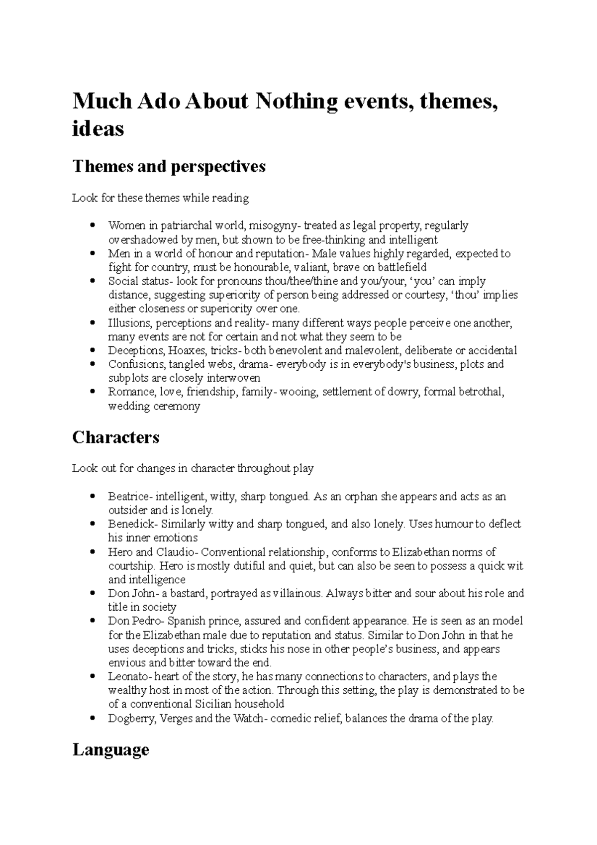 Much Ado notes - Much Ado About Nothing events, themes, ideas Themes ...