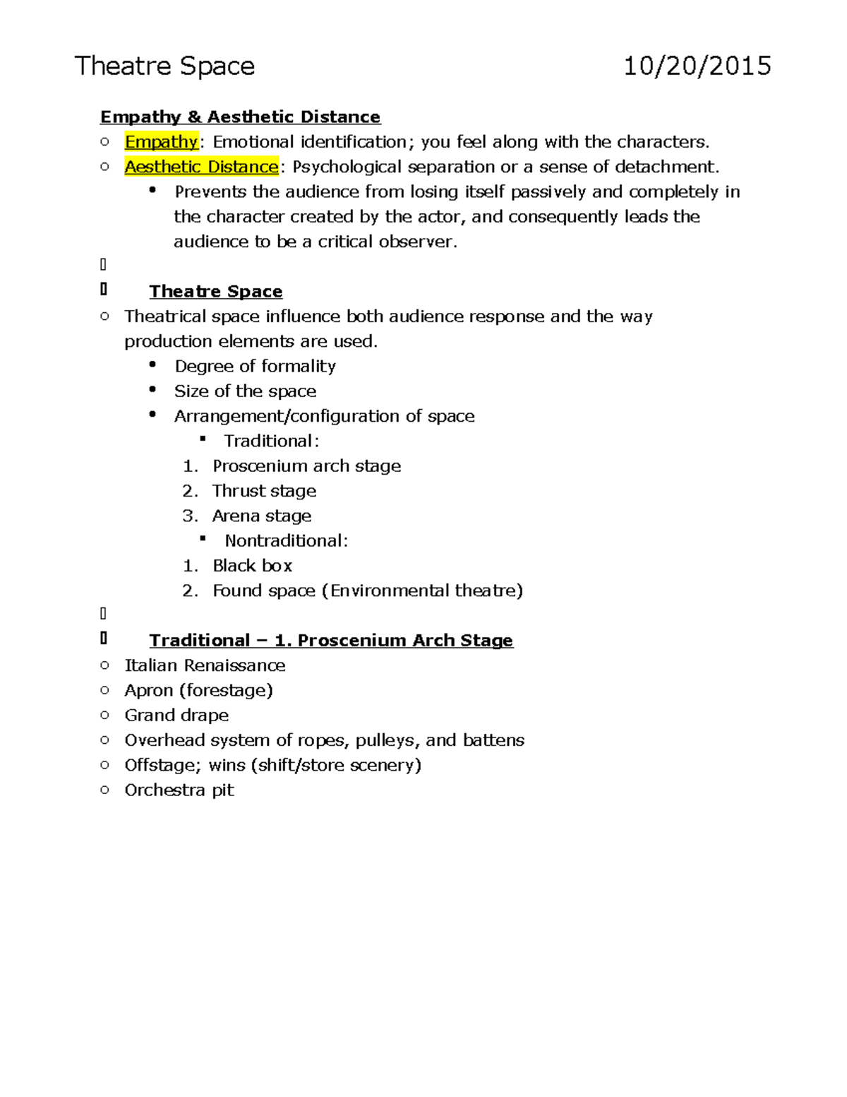 Lecture Notes, Lecture Theatre Space - Theatre Space 10/20/ Empathy ...