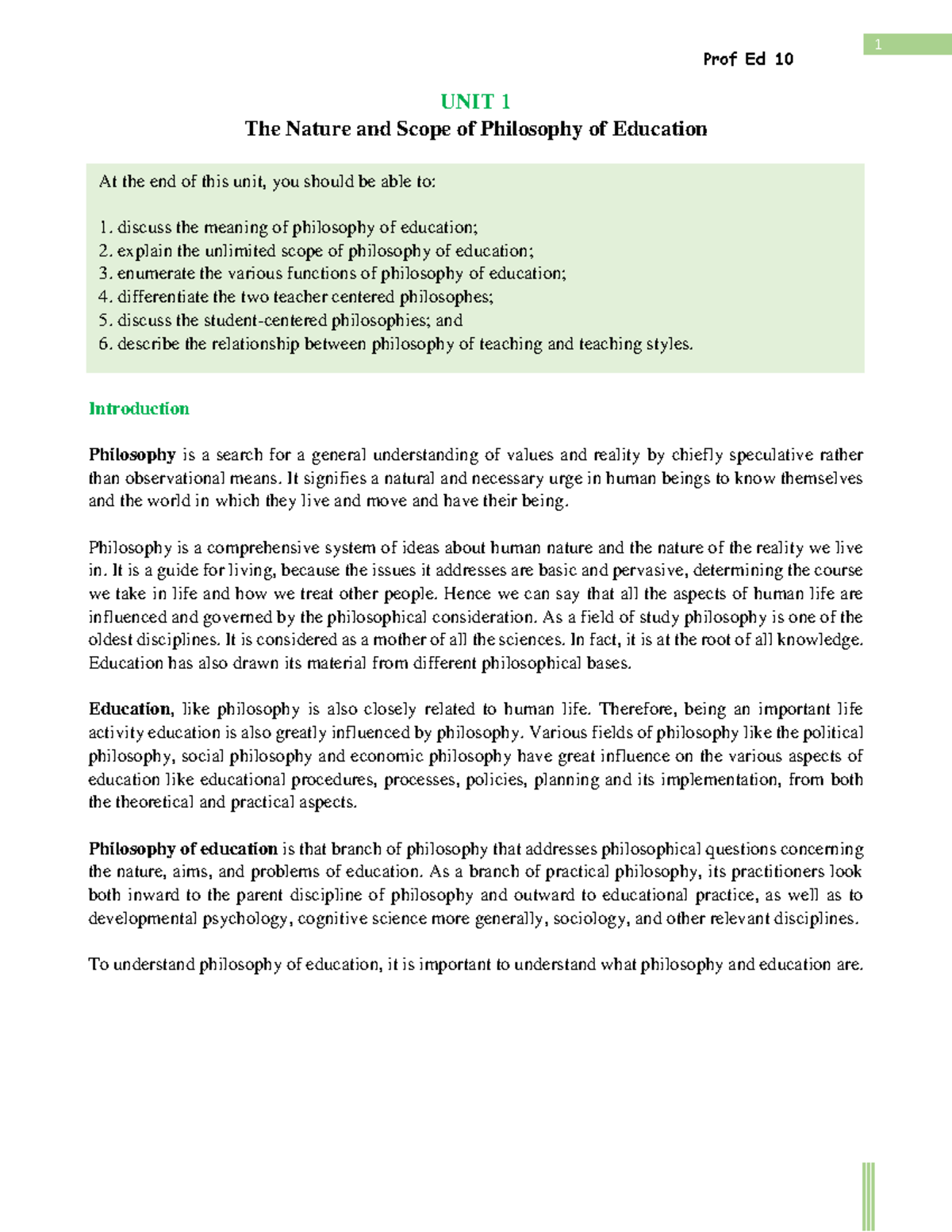 Prof-Ed-10-UNIT-1 - notes on prof ed 10 - 1 Prof Ed 10 UNIT 1 The ...