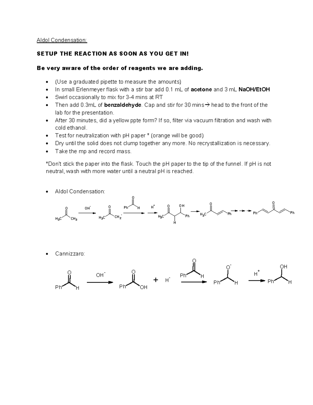 Aldol Condensation - Aldol Condensation: SETUP THE REACTION AS SOON AS ...