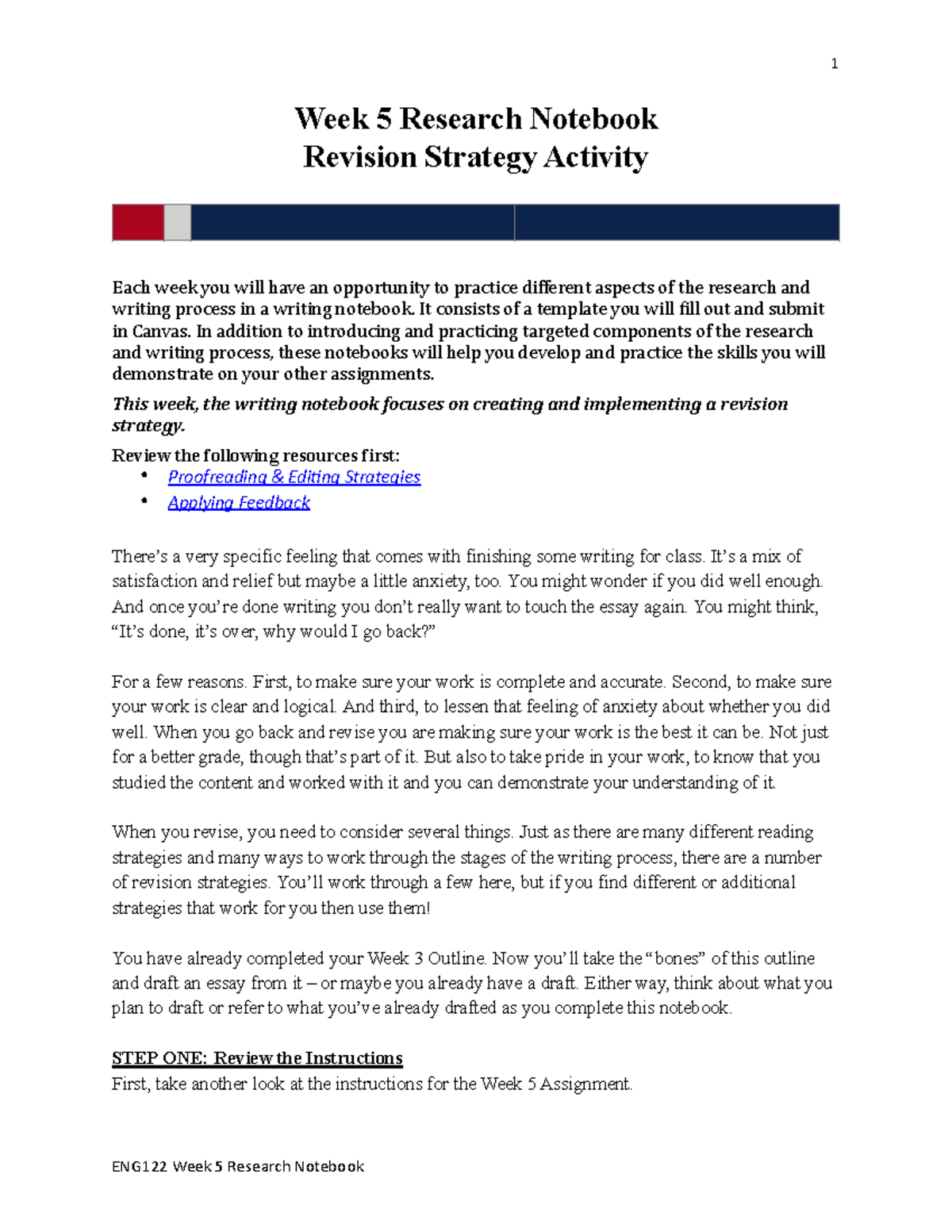 RESEARCH NOTEBOOK - Week 5 Research Notebook Revision Strategy Activity ...