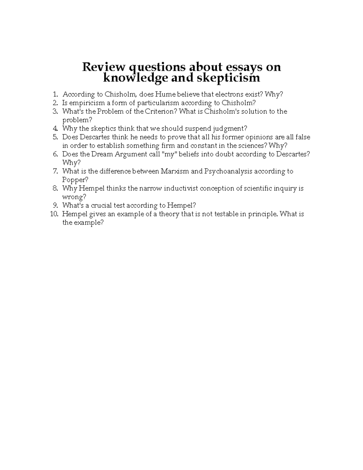 Review questions knowledge and skepticism - Review questions about ...