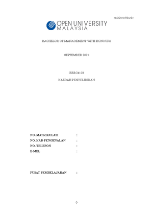 Assignment BBRC4103 Research Methodology - BACHELOR OF MANAGEMENT WITH ...