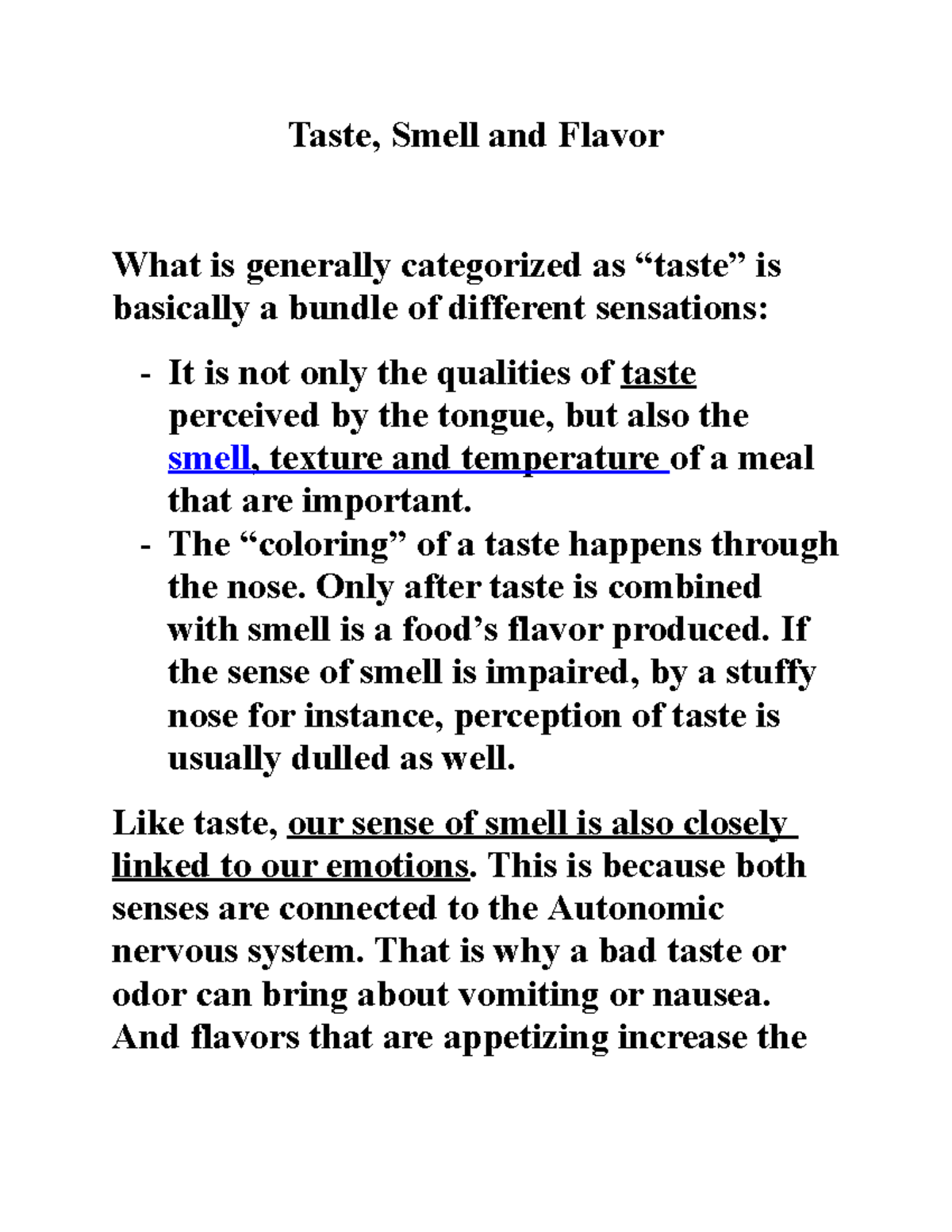 Taste and Smell - Eyes and Nose - Taste, Smell and Flavor What is ...