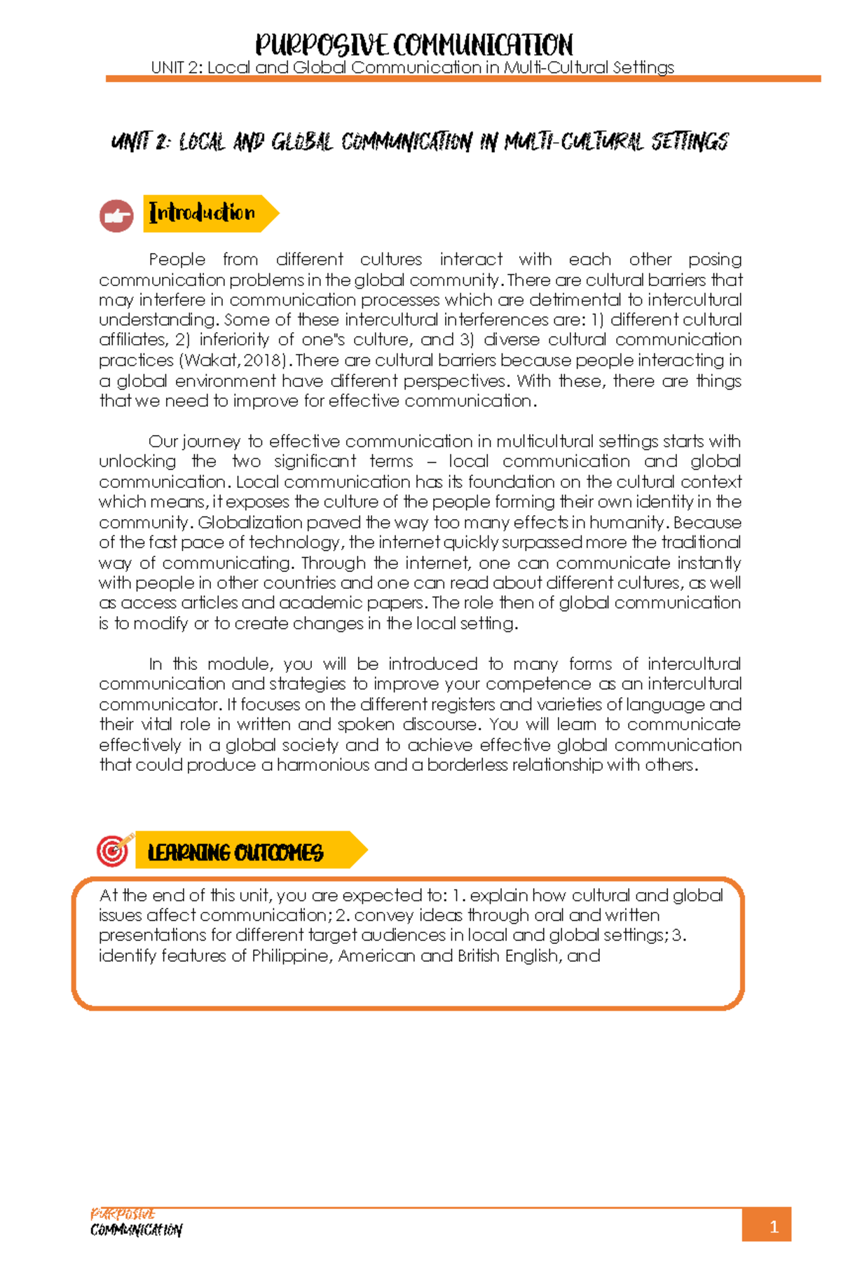 Purcom-UNIT-2 074245 - Iiuhhbmjjjjjjjhhjjj - UNIT 2: Local and Global Communication in - Studocu