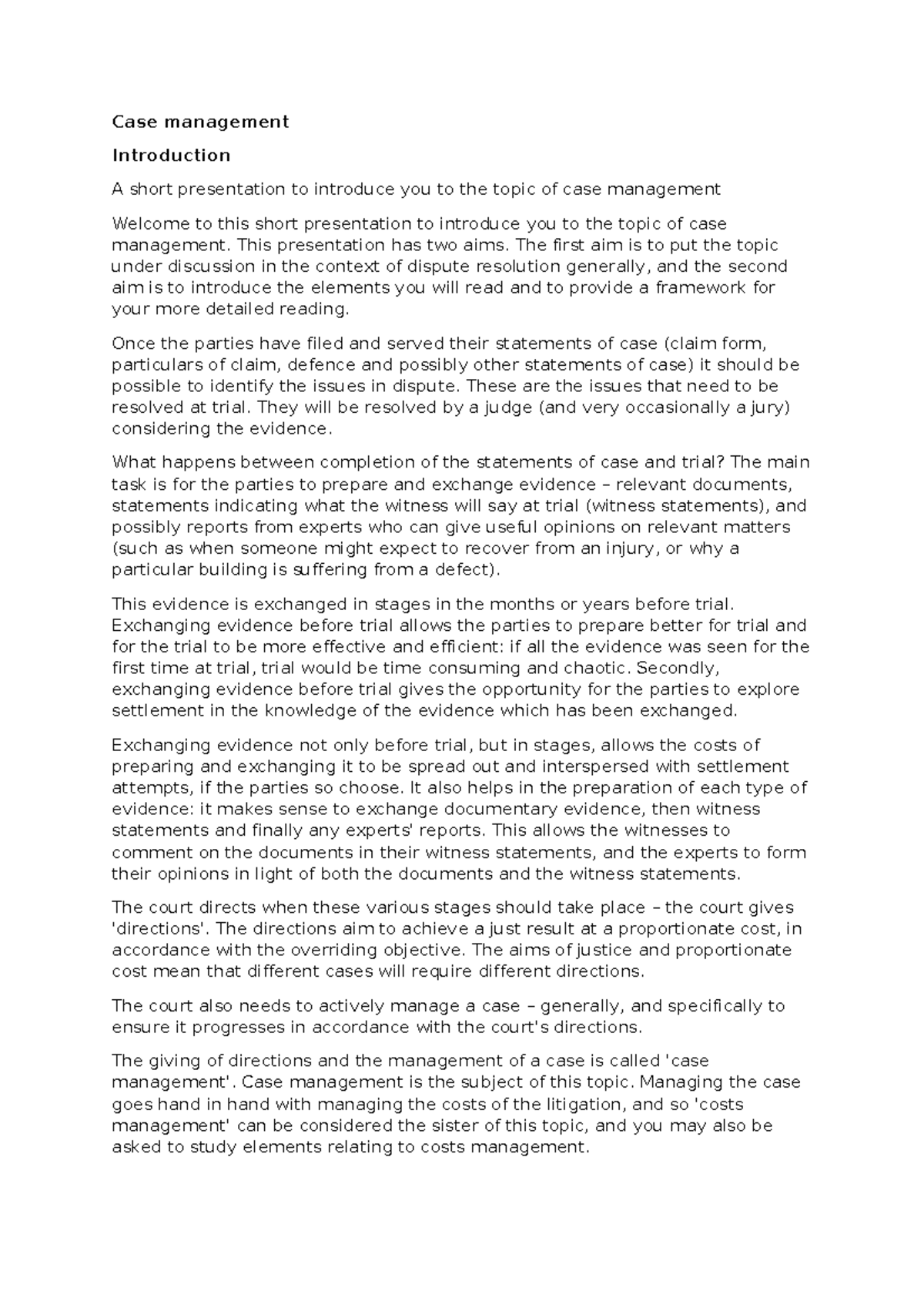 48A Introductory presentation case management accessible - UWE - Studocu