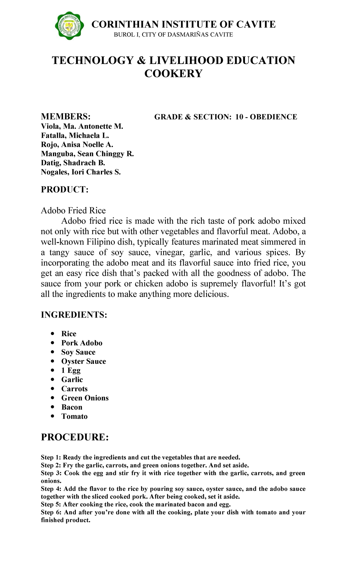 TLE 10 PT 1 - TLE Lecture Notes - CORINTHIAN INSTITUTE OF CAVITE BUROL ...