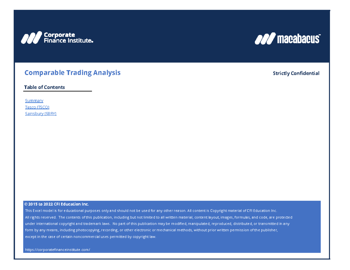 Trading Comps (Complete) - Comparable Trading Analysis Strictly ...