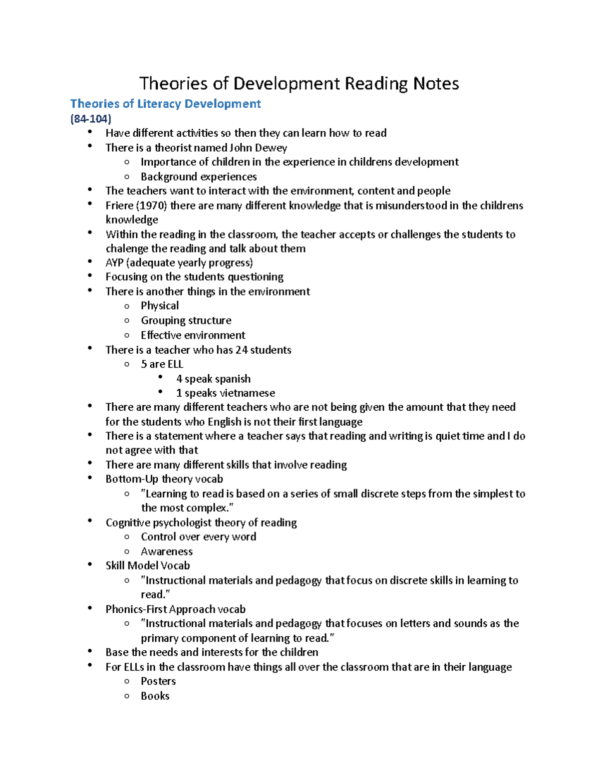 Theories of Development Reading Notes - Theories of Development Reading ...