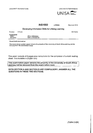 INS1502 Study guide - #2011 University of South Africa All rights ...