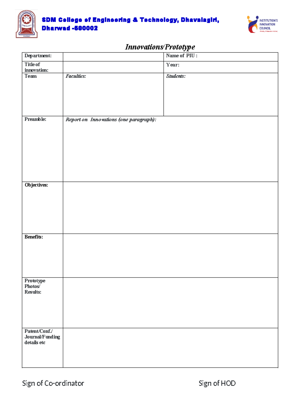 Innovation Project format - Computer Science and Engineering - SDM College of Engineering ...