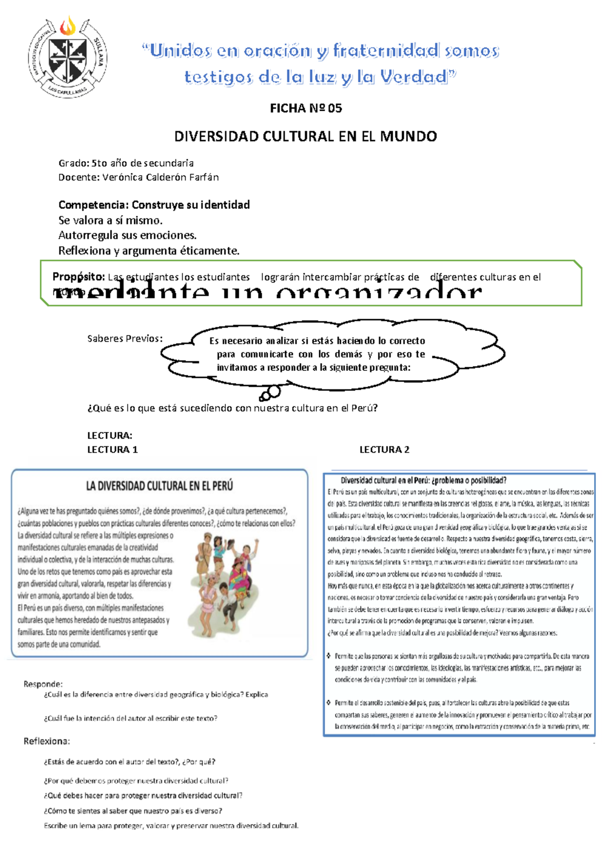 Ficha 5 DPCC 5to Diversidad Cultural EN EL Mundo Oficial - FICHA Nº 05 ...