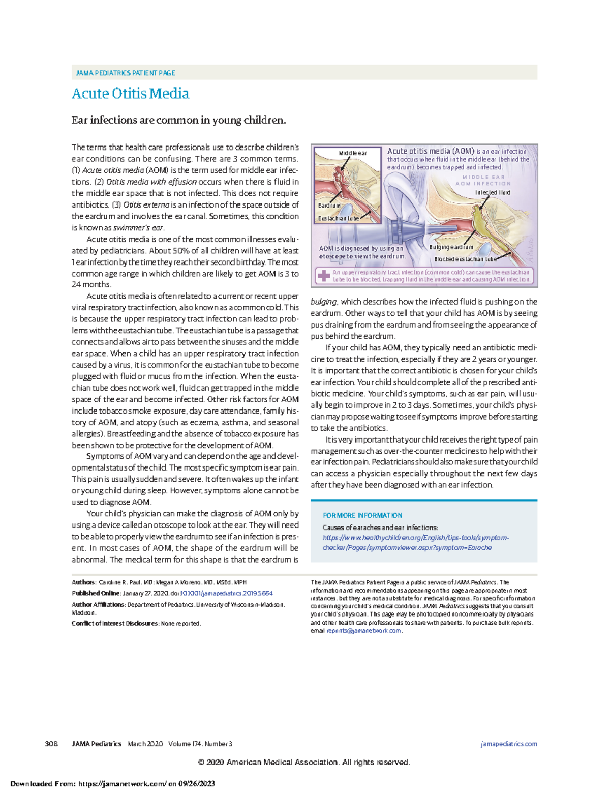 Otitis media jama - JAMA PEDIATRICS PATIENT PAGE Acute Otitis Media Ear ...