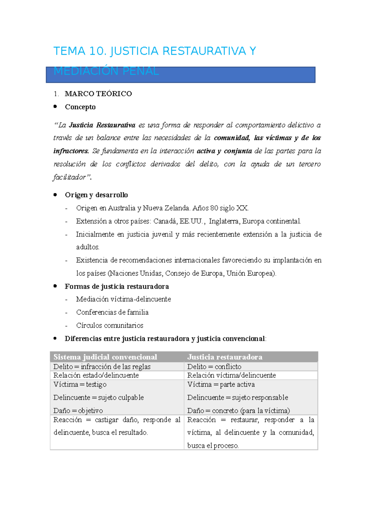 Tema 10 Penologia - Tema 10 penología - TEMA 10. JUSTICIA RESTAURATIVA ...