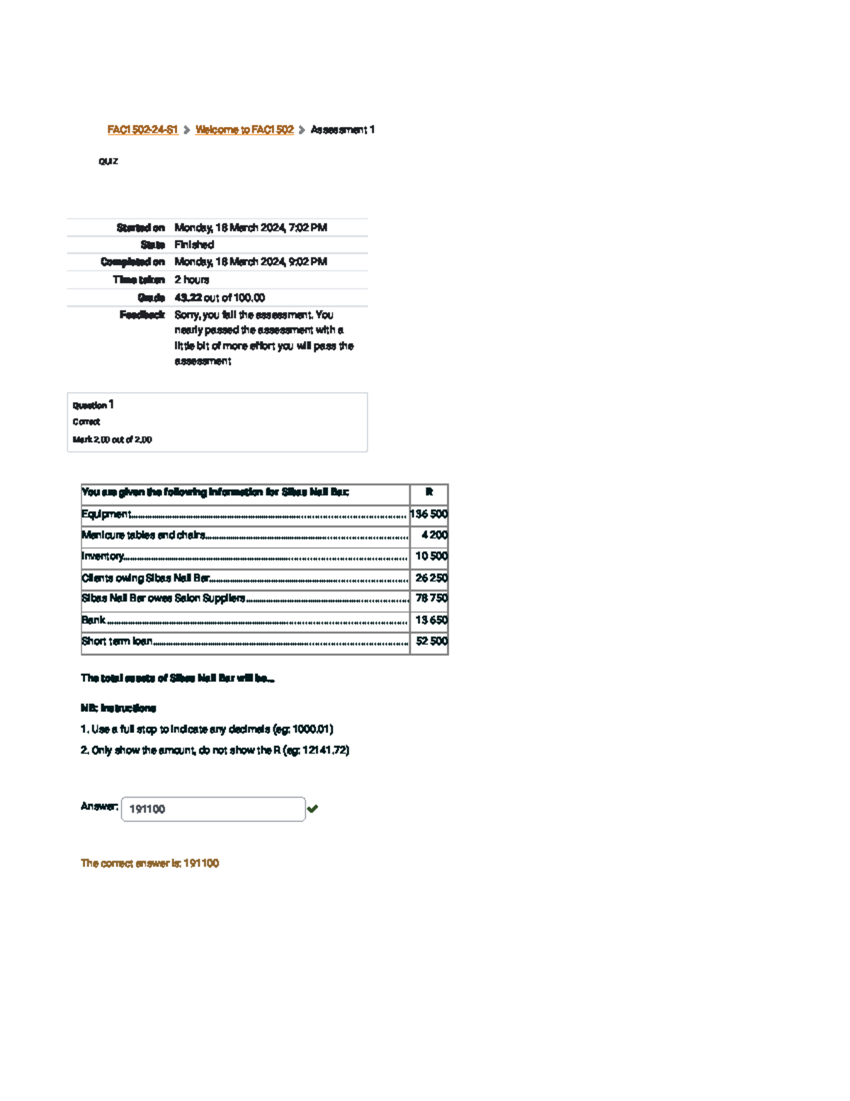 Assessment 1 Attempt review 2 - !" # - Studocu