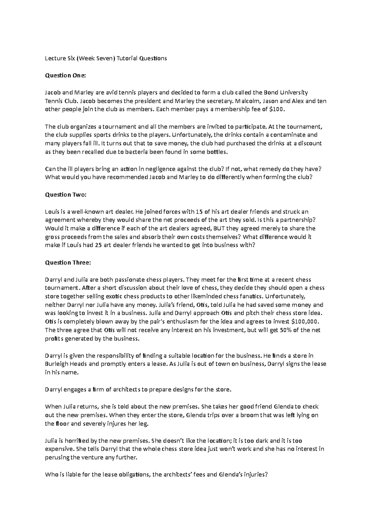 W8 Tutorial - n/a - Lecture Six (Week Seven) Tutorial Questions ...