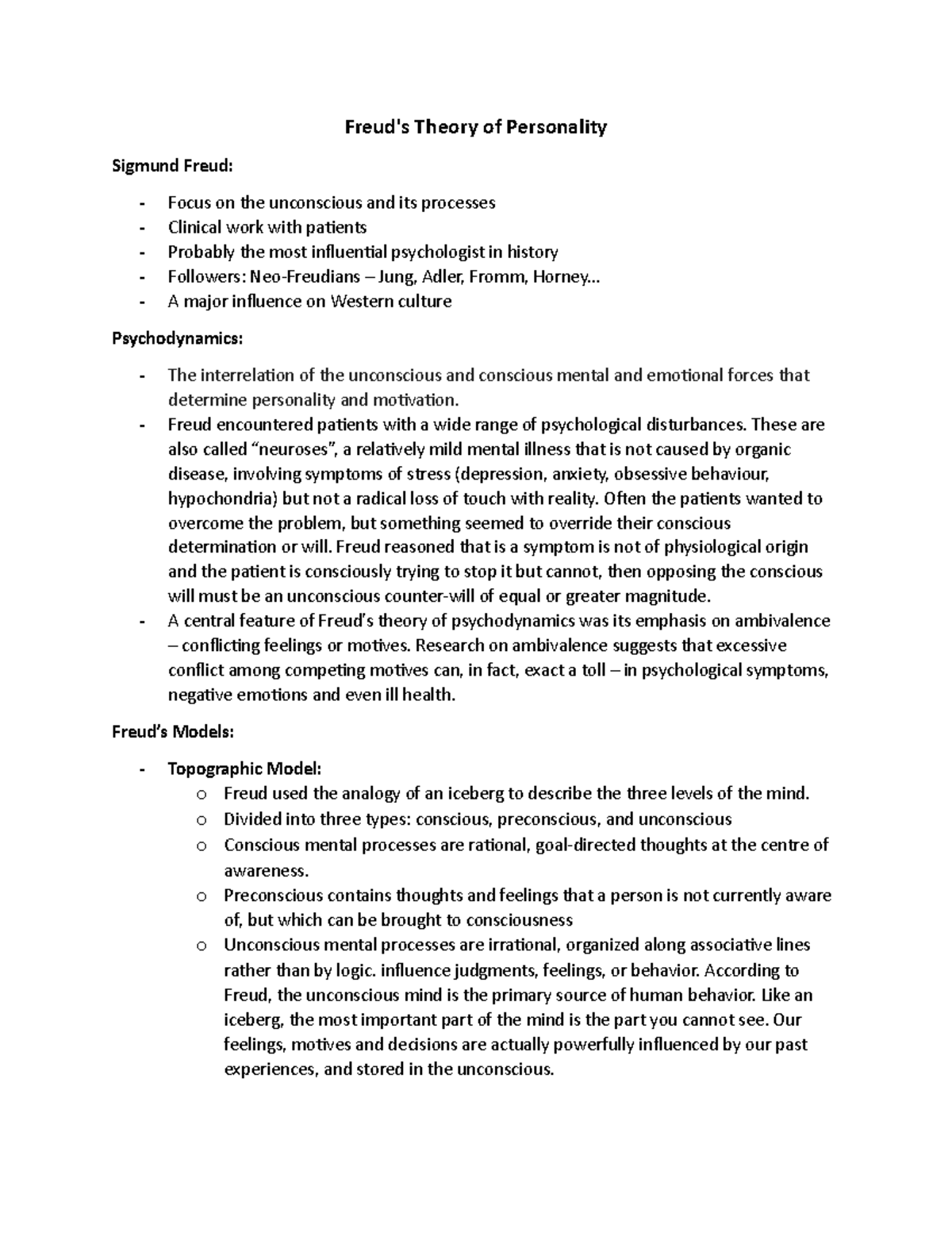 Freud's Theory of Personality - Freud's Theory of Personality Sigmund ...