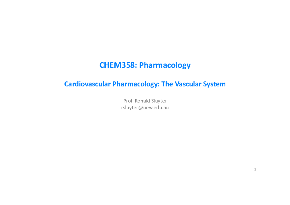 CHEM358 Cardiovasc Pharmacol II Notes - CHEM358: Pharmacology ...