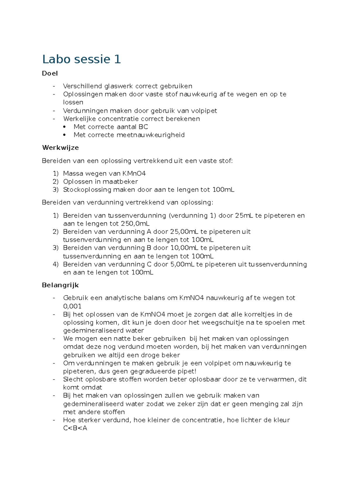 Labo's chemie 2023-2024 - Doel Verschillend glaswerk correct gebruiken ...