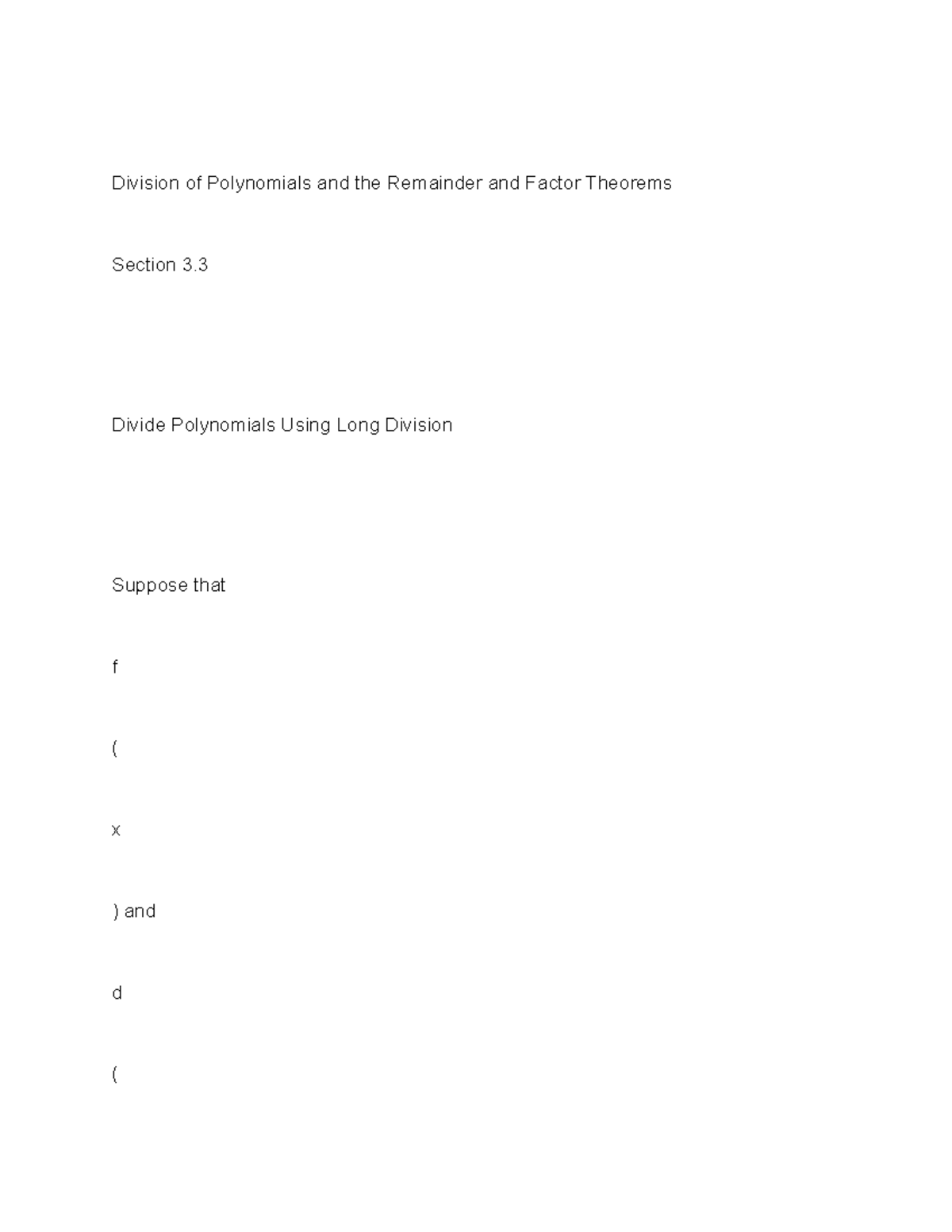 Untitled document (42) - Division of Polynomials and the Remainder and ...
