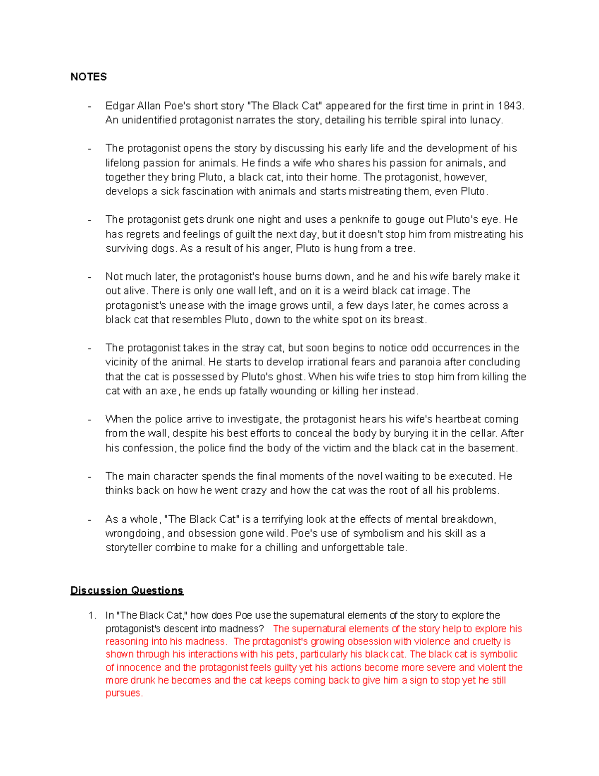 The Black Cat Annotations - Google Docs - NOTES Edgar Allan Poe's short ...