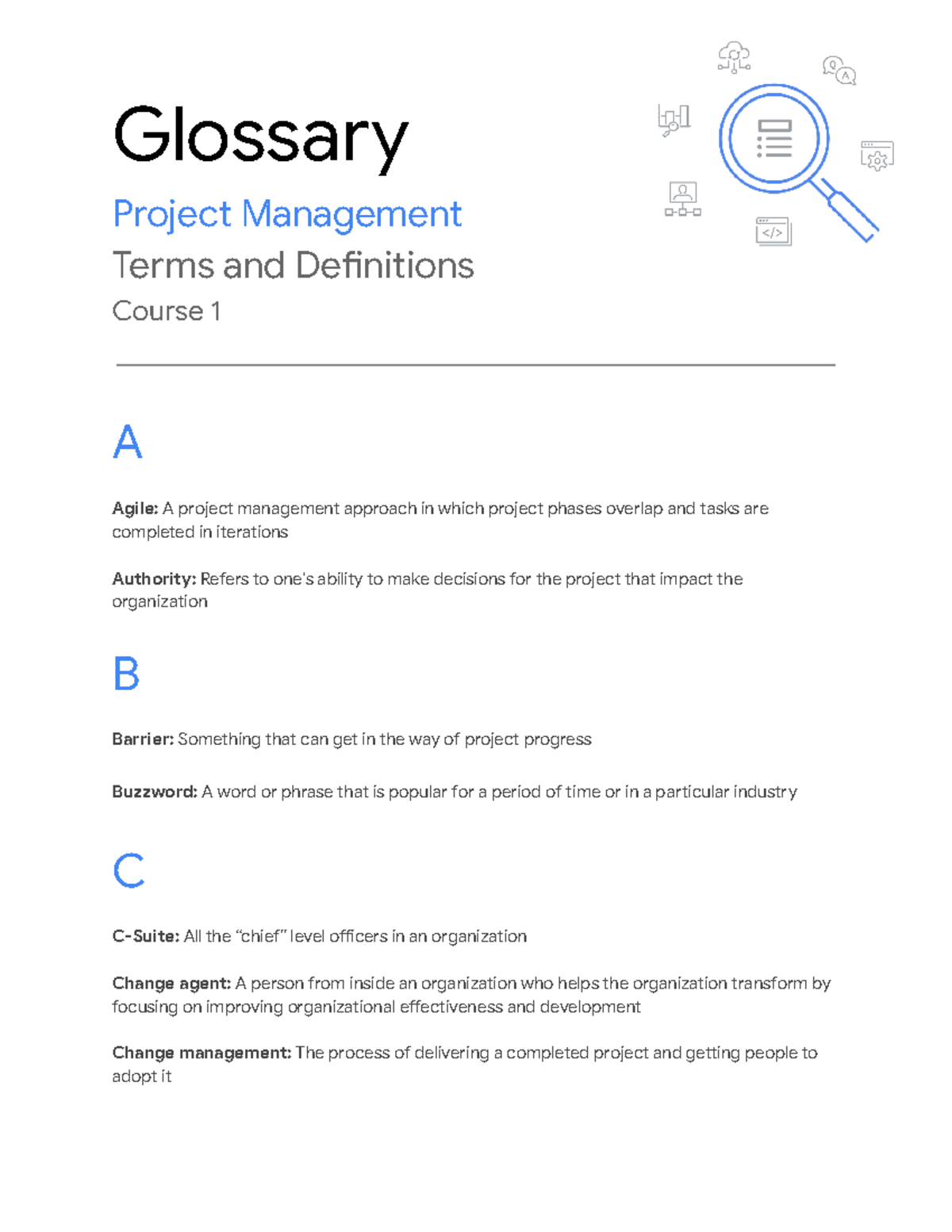 Course 1 Glossary PM Terms and Definitions - Glossary Project Management Terms and Denitions ...