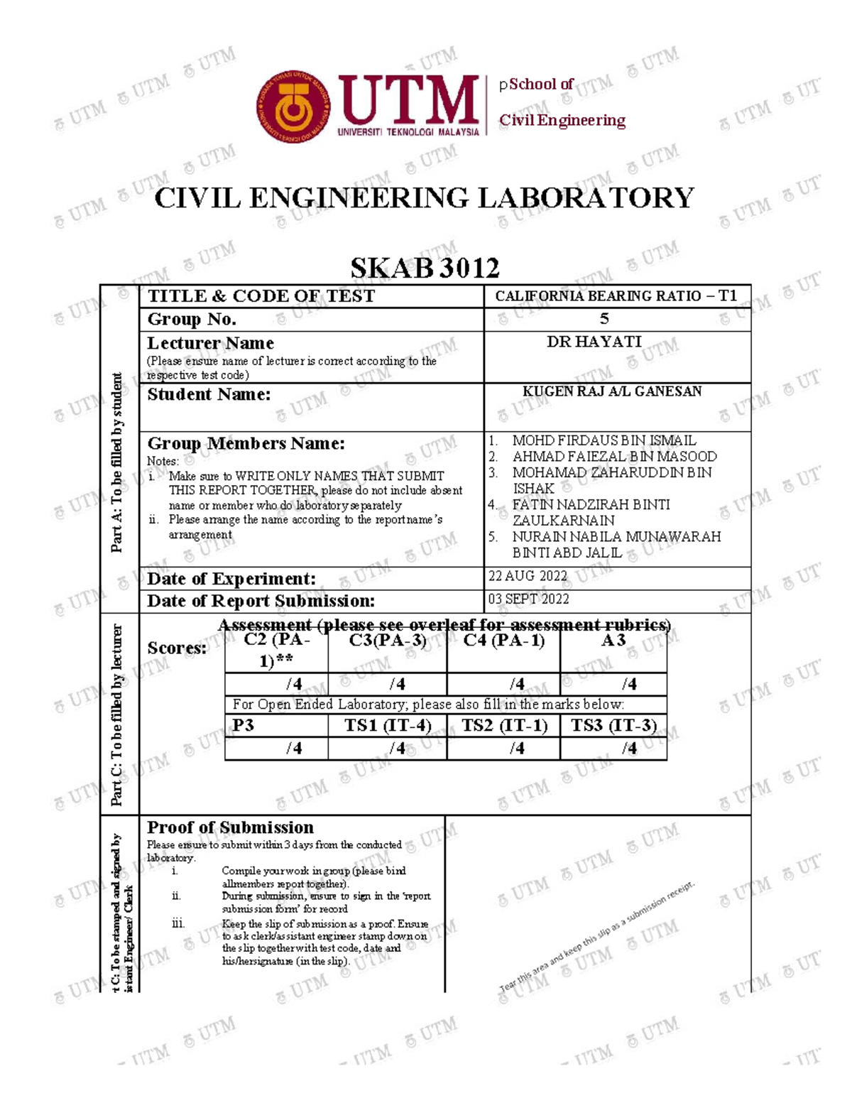T1 Group 5 - lab report for traffic - pSchool of Civil Engineering ...