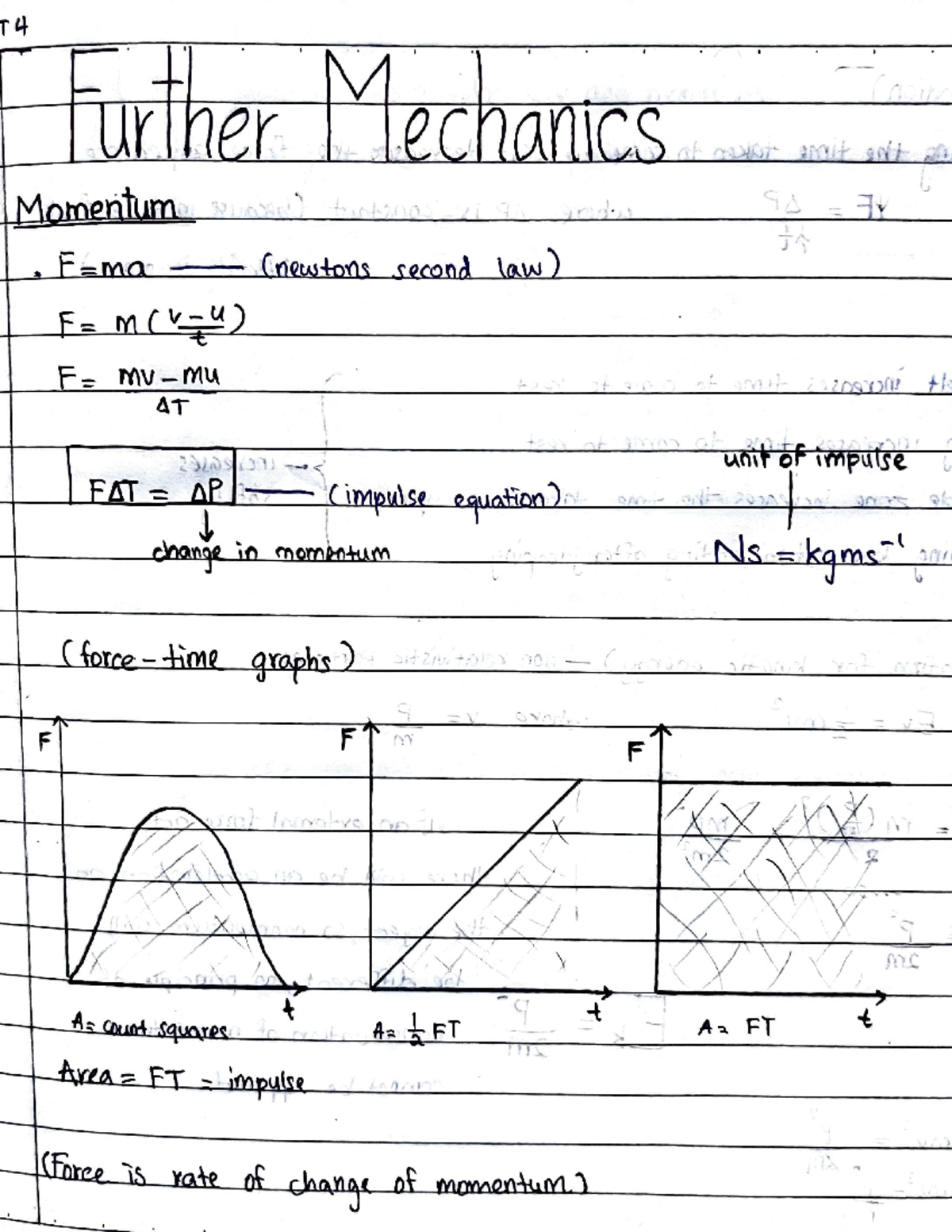 Physics unit 4 notes - 123 - T 4 urther echanics Momentum is FY F ma ...