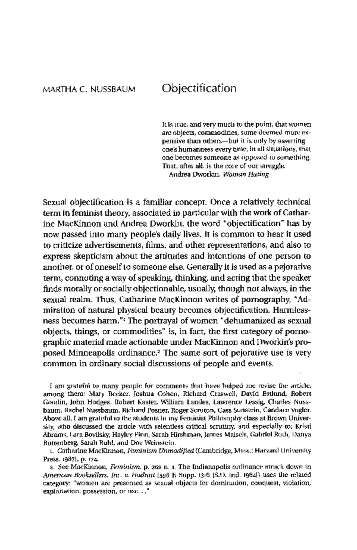 objectification- Nussbaum, Martha C - MARTHA C NUSSBAUMzyxwvu ...