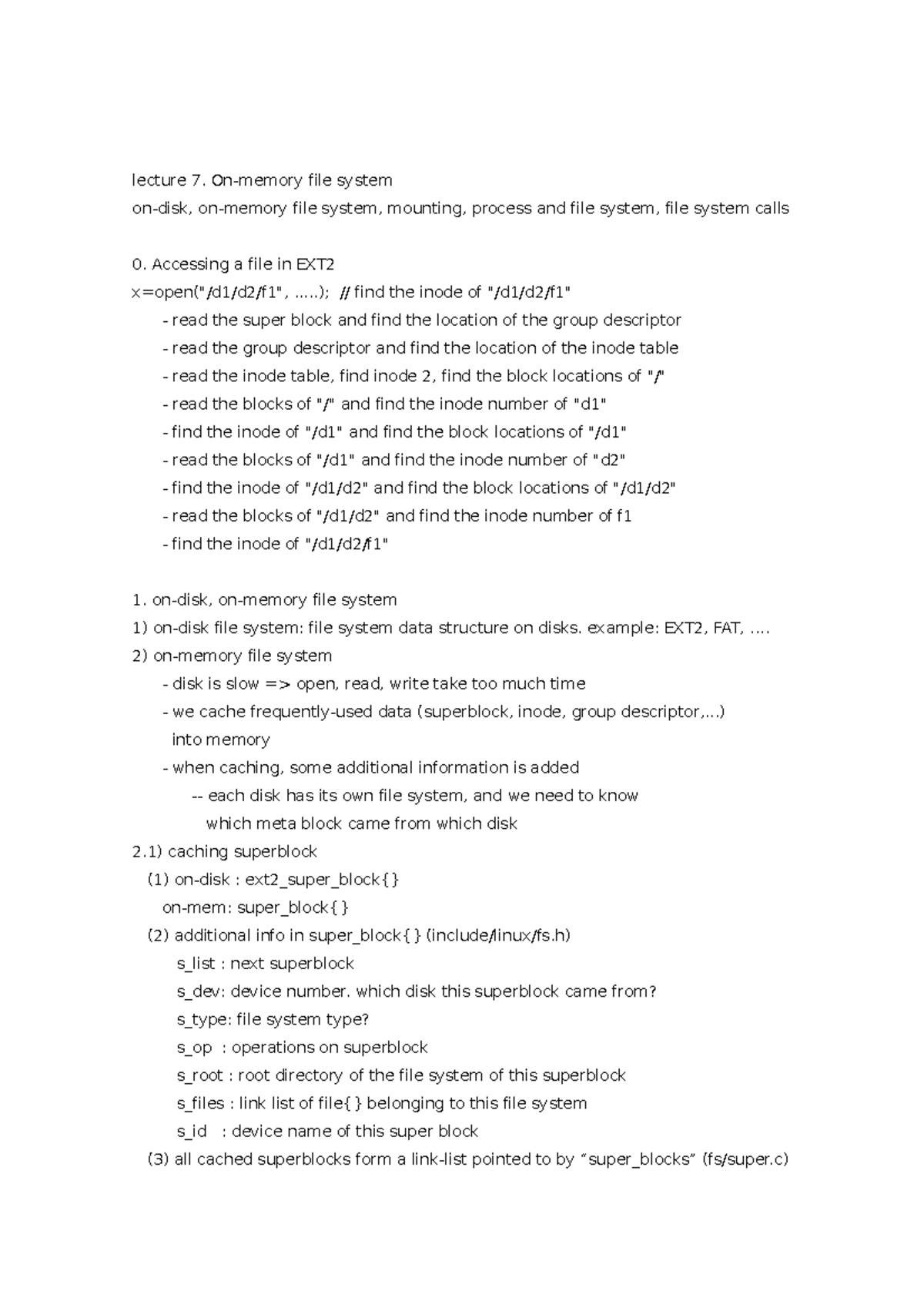 Lecture 7 Fs Onmem Lec7 Lecture 7 On Memory File System On Disk On Memory File System