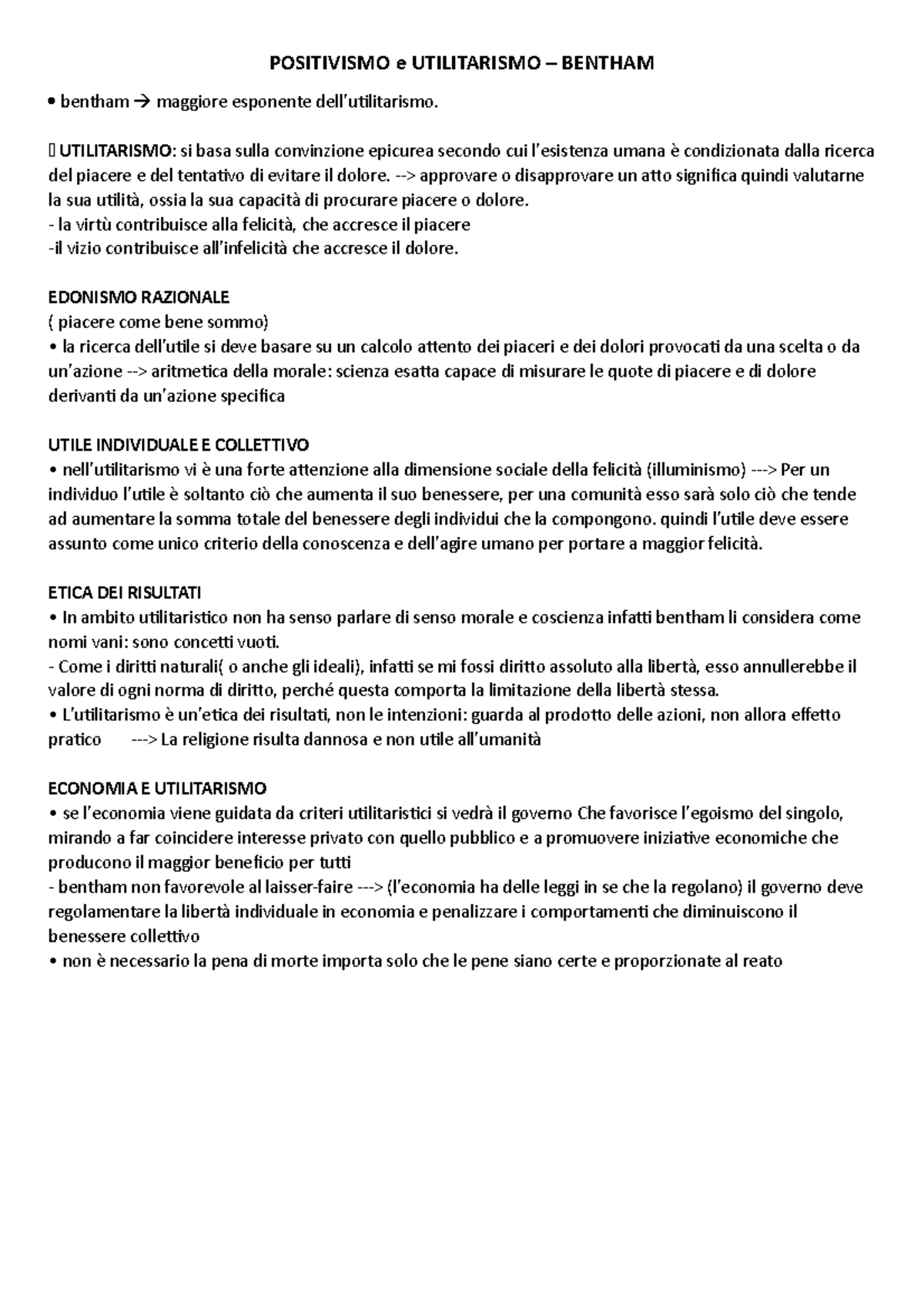 Bentham - POSITIVISMO e UTILITARISMO – BENTHAM bentham maggiore ...