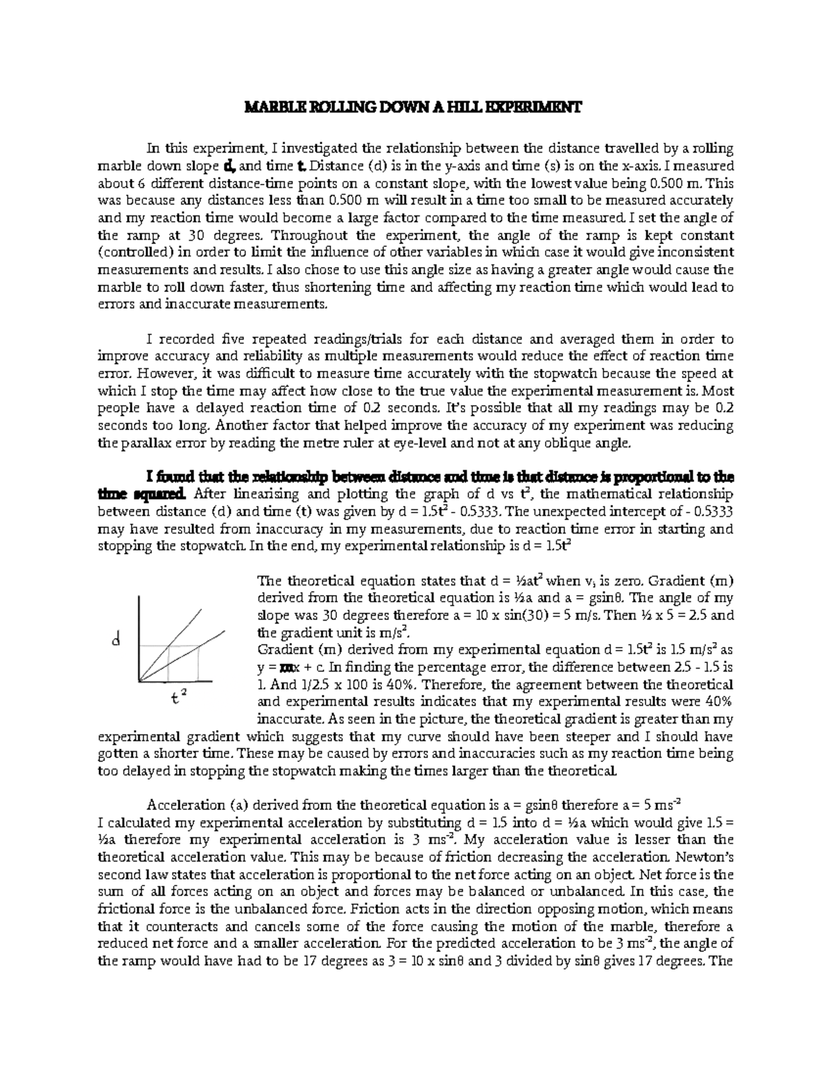 AS91168 Physics Write-Up - MARBLE ROLLING DOWN A HILL EXPERIMENT In ...