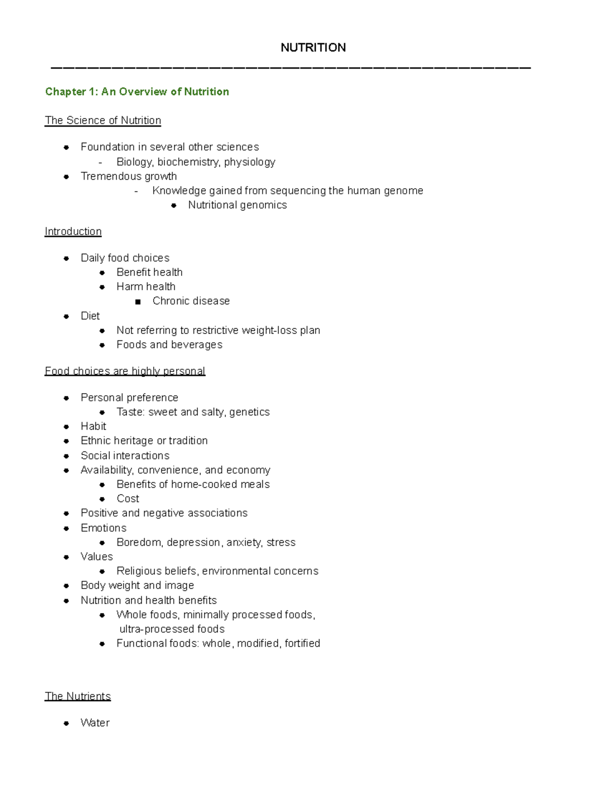 Intro to Nutrition (NFS 141) - NUTRITION - Studocu