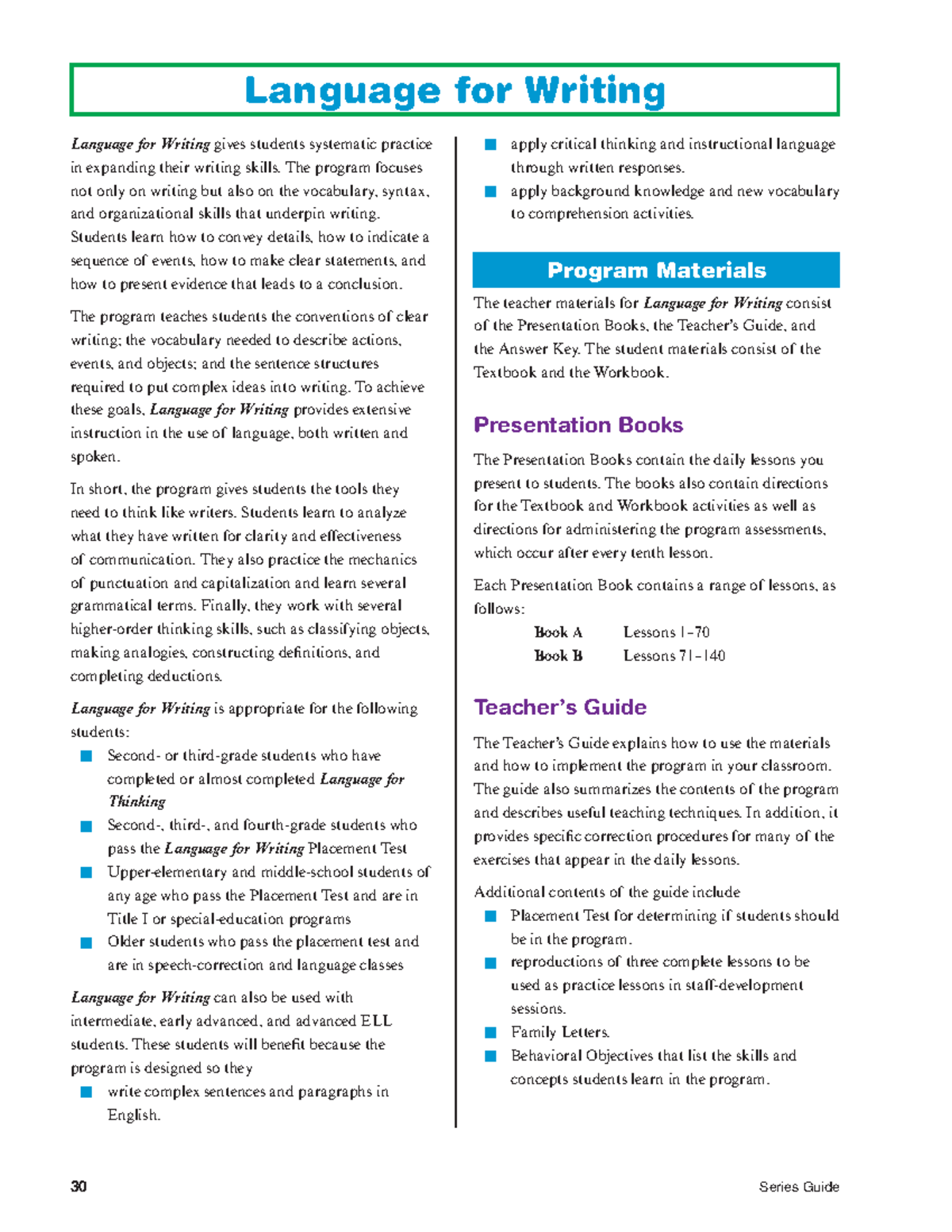 Lfw 2006 intro from teachers guide - Language for Writing gives ...