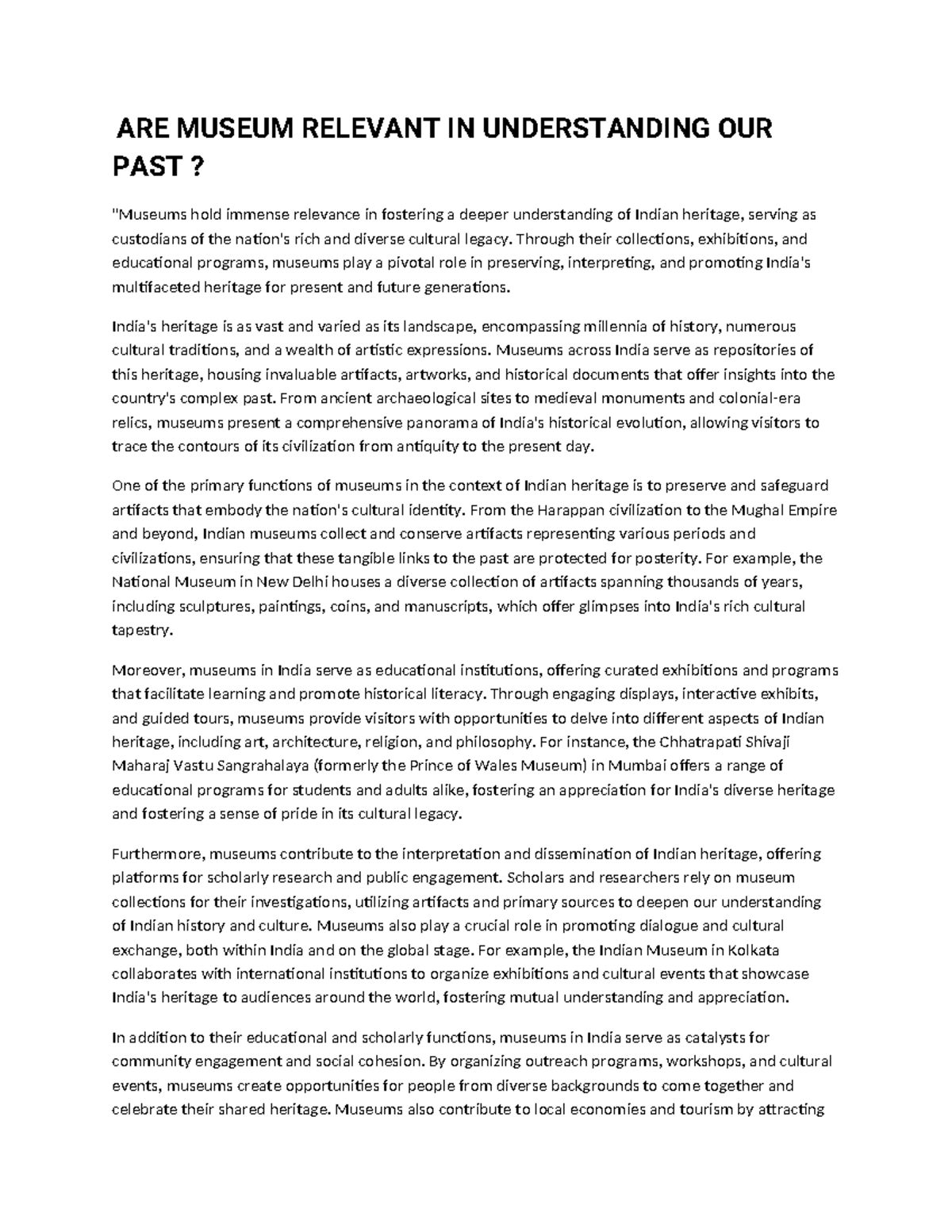 GE Assignment ( Lovely 795 ) - ARE MUSEUM RELEVANT IN UNDERSTANDING OUR ...