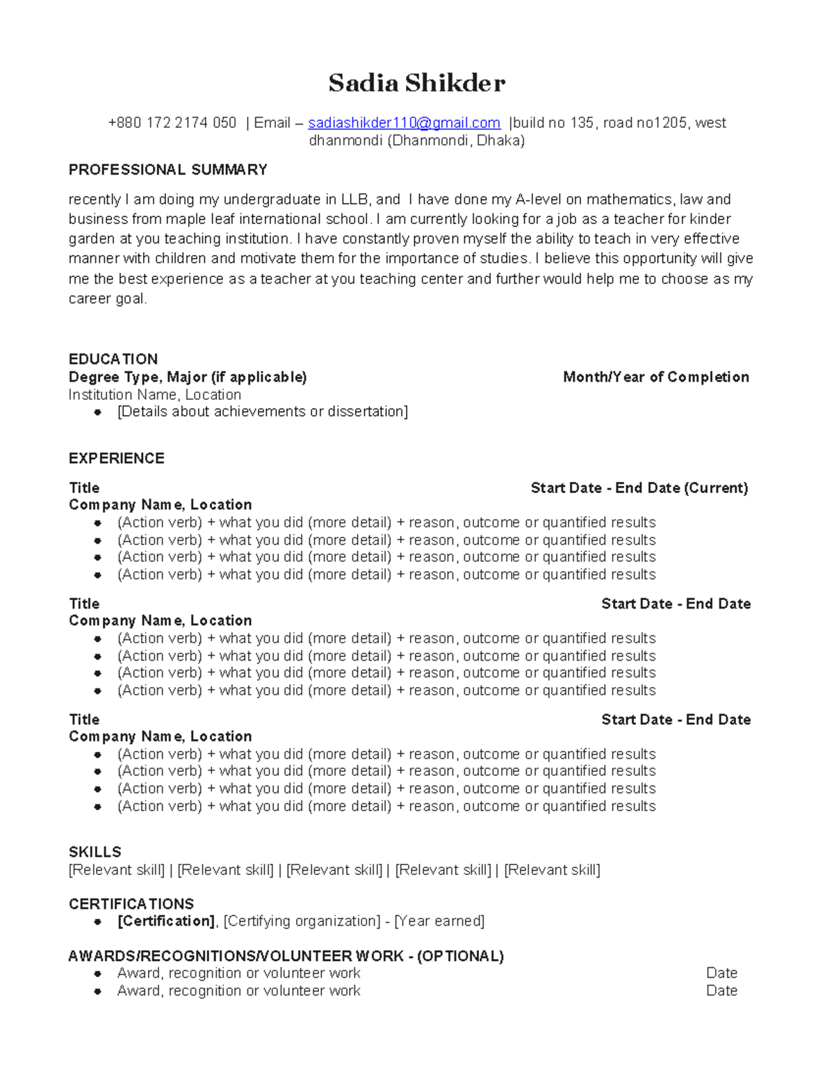 CV Template - Summary Constitutional law - Sadia Shikder +880 172 2174 ...