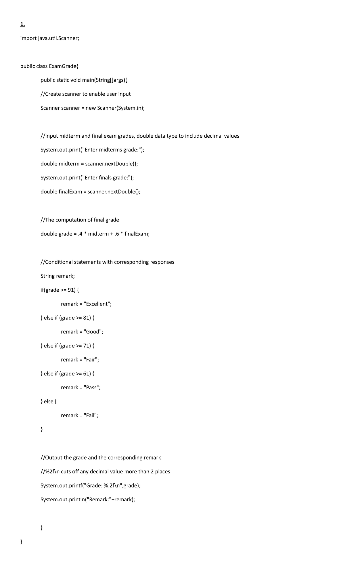 Ip Script 1 Import Javautil Public Class Examgrade Public Static