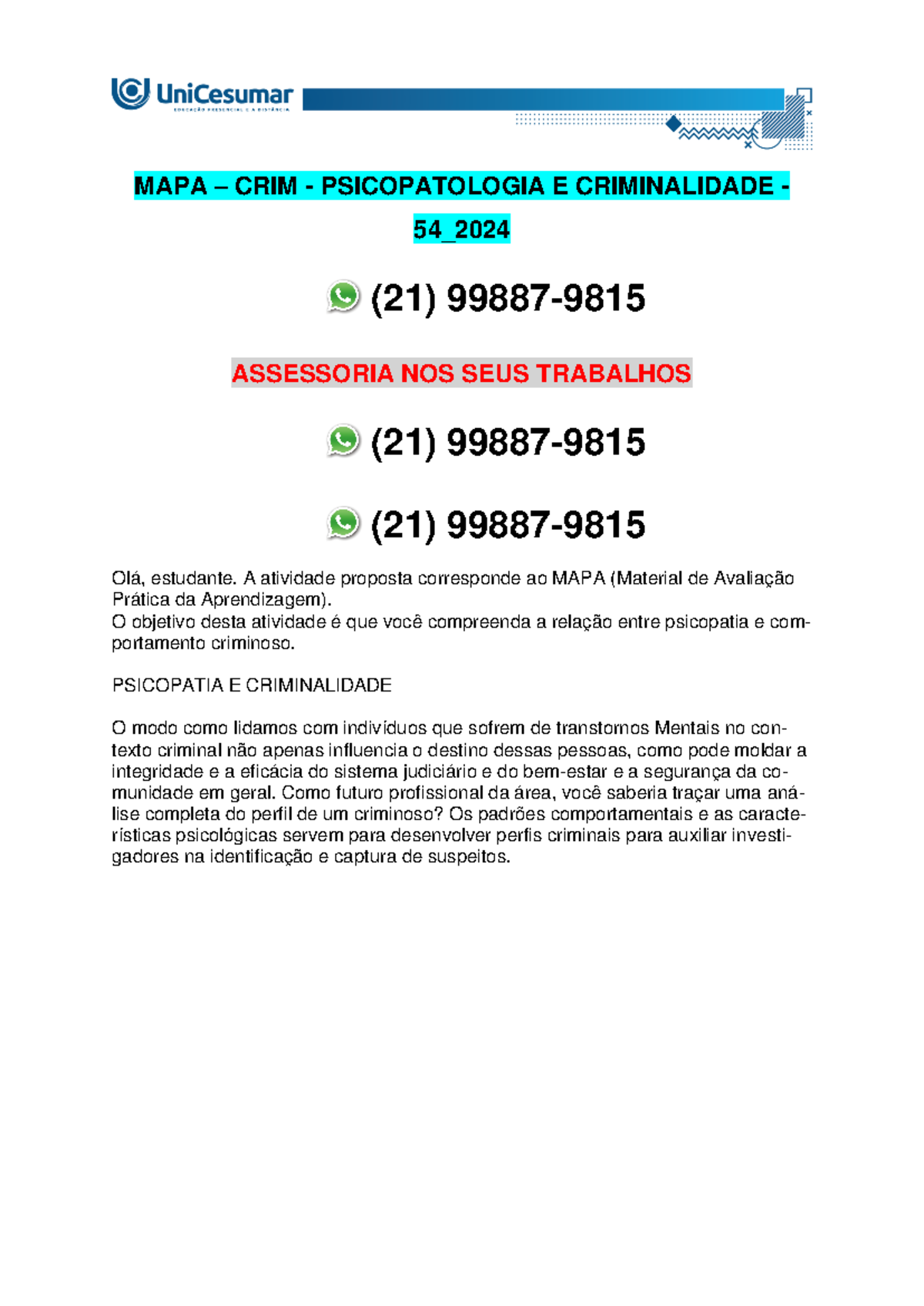 MAPA - CRIM - PSICOPATOLOGIA E CRIMINALIDADE - 54_2024 - MAPA – CRIM ...