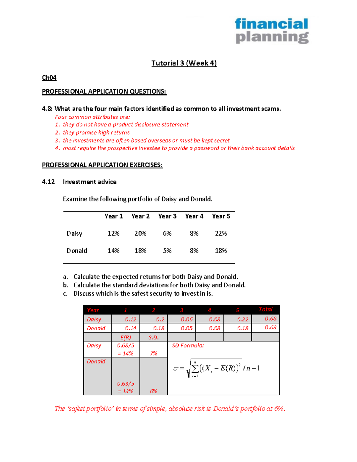 FM 102 Tutorial 3 Solutions - Tutorial 3 (Week 4) Ch PROFESSIONAL ...