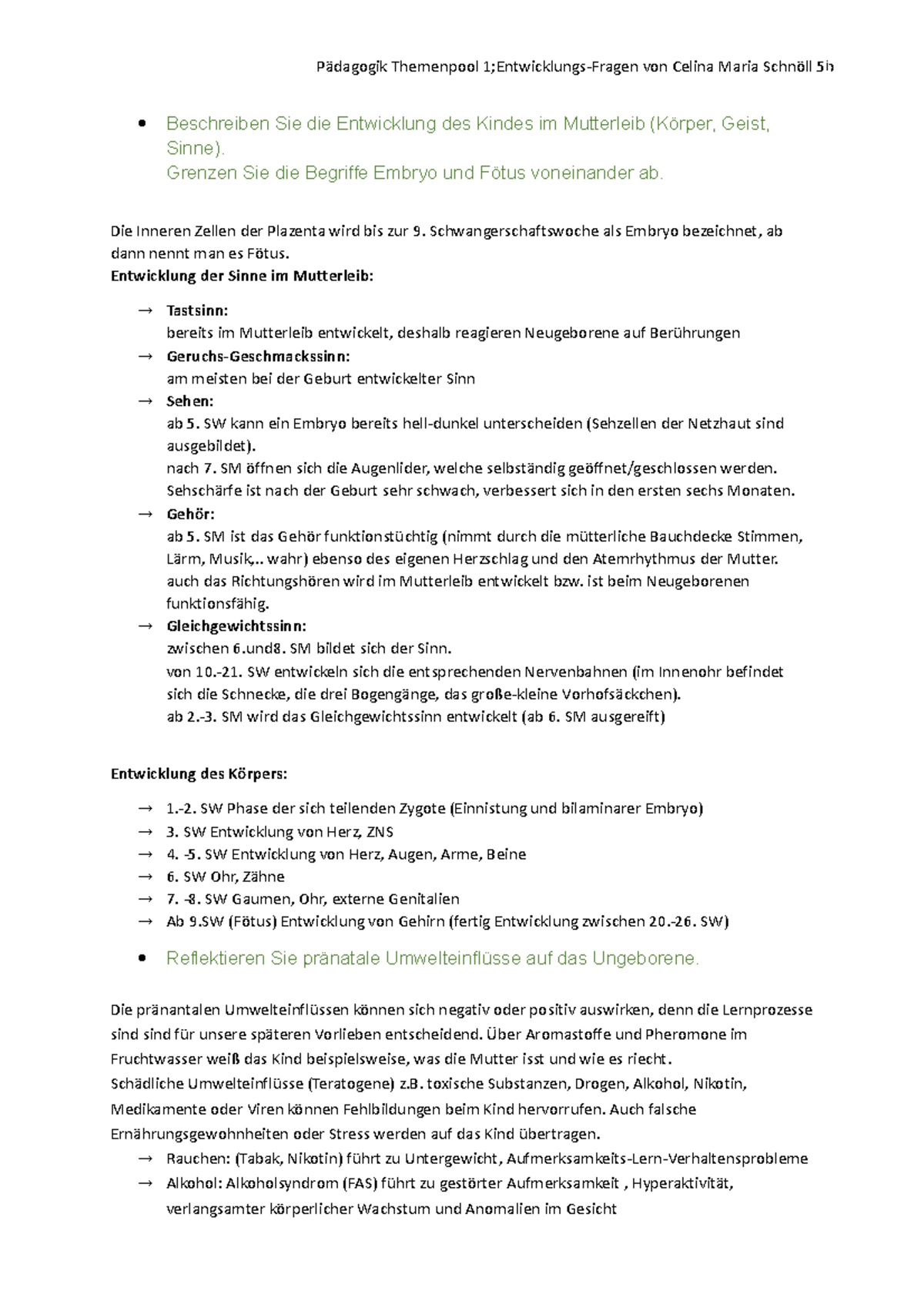 ENTWICKLUNG KIND - Beschreiben Sie die Entwicklung des Kindes im ...