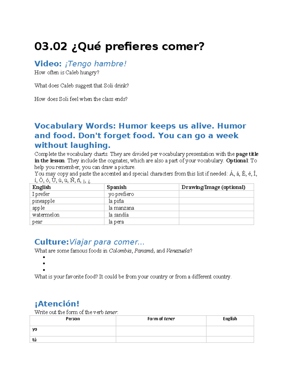 03.02 Qué prefieres comer - 03 ¿Qué prefieres comer? Video: ¡Tengo ...